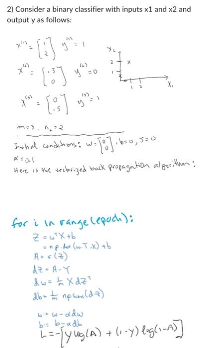 Solved 2) Consider a binary classifier with inputs x1 and ×2 | Chegg.com