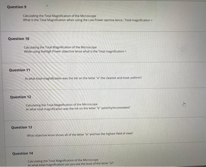 Solved Question 9 Calculating the Total Magnification of the | Chegg.com