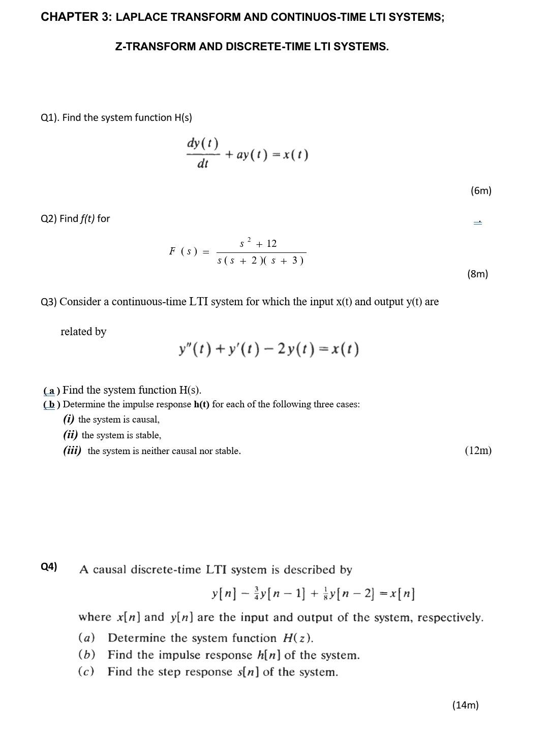 Solved CHAPTER 3: LAPLACE TRANSFORM AND CONTINUOS-TIME LTI | Chegg.com