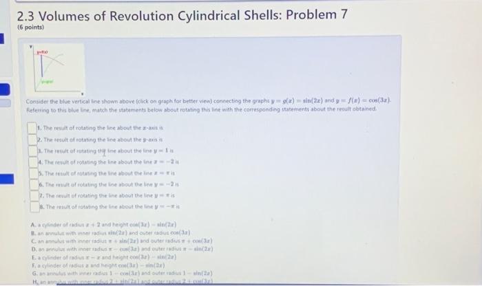 2.3 Volumes of Revolution Cylindrical Shells: Problem | Chegg.com