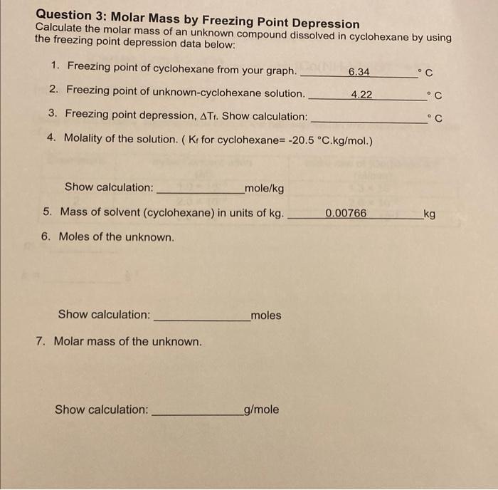 Solved Question 3: Molar Mass by Freezing Point Depression | Chegg.com