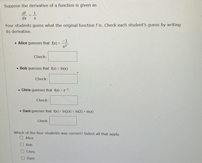 Solved Suppose the derivative of a function is given as df 1 | Chegg.com