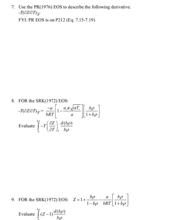 7. Use the PR(1976) EOS to describe the following | Chegg.com