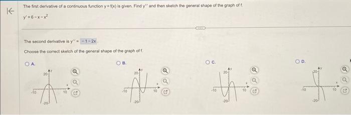 Solved The first derivative of a continuous function y=f(x) | Chegg.com