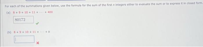 Solved For each of the summations given below, use the | Chegg.com