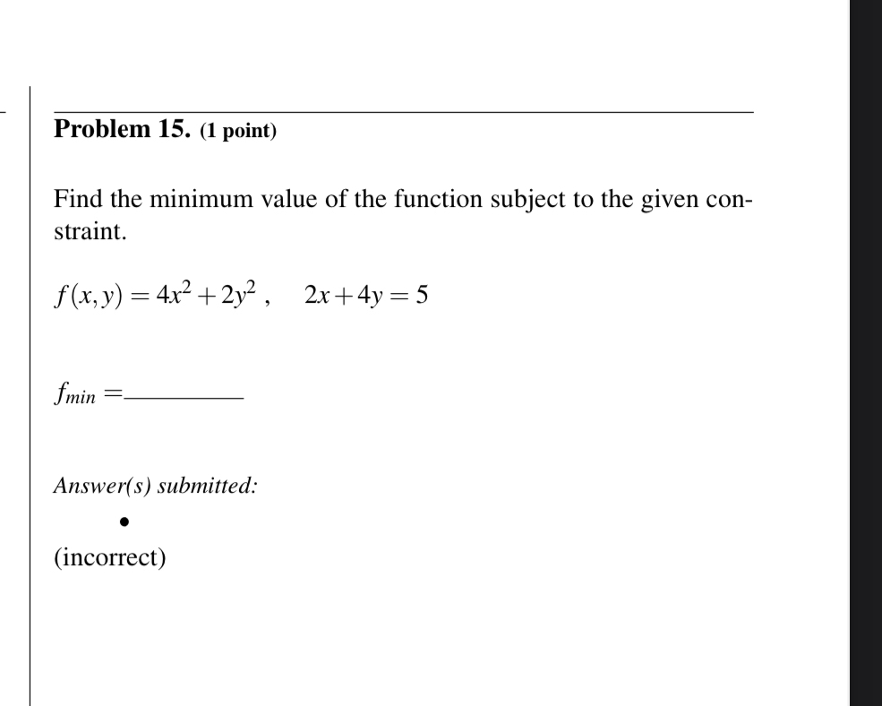 Solved Problem 15. (1 point)Find the minimum value of the | Chegg.com Solved Problem 15. (1 point)Find the minimum value of the | Chegg.com