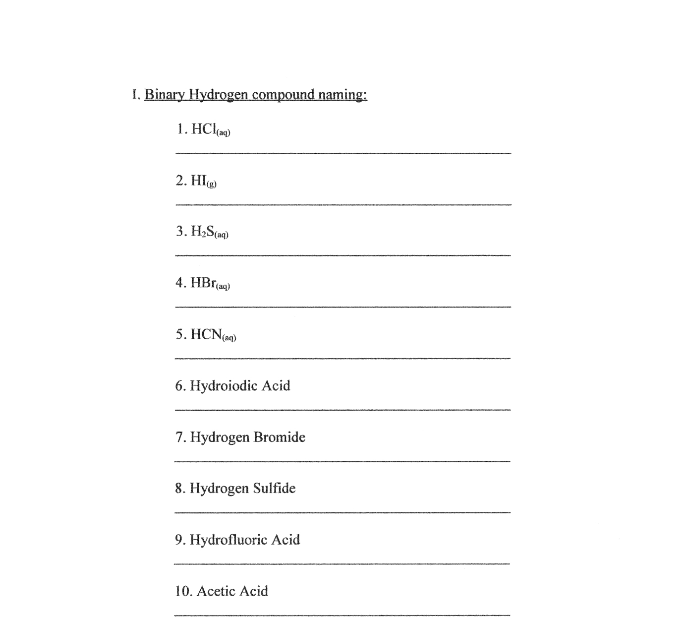 Solved I. Binary Hydrogen compound | Chegg.com