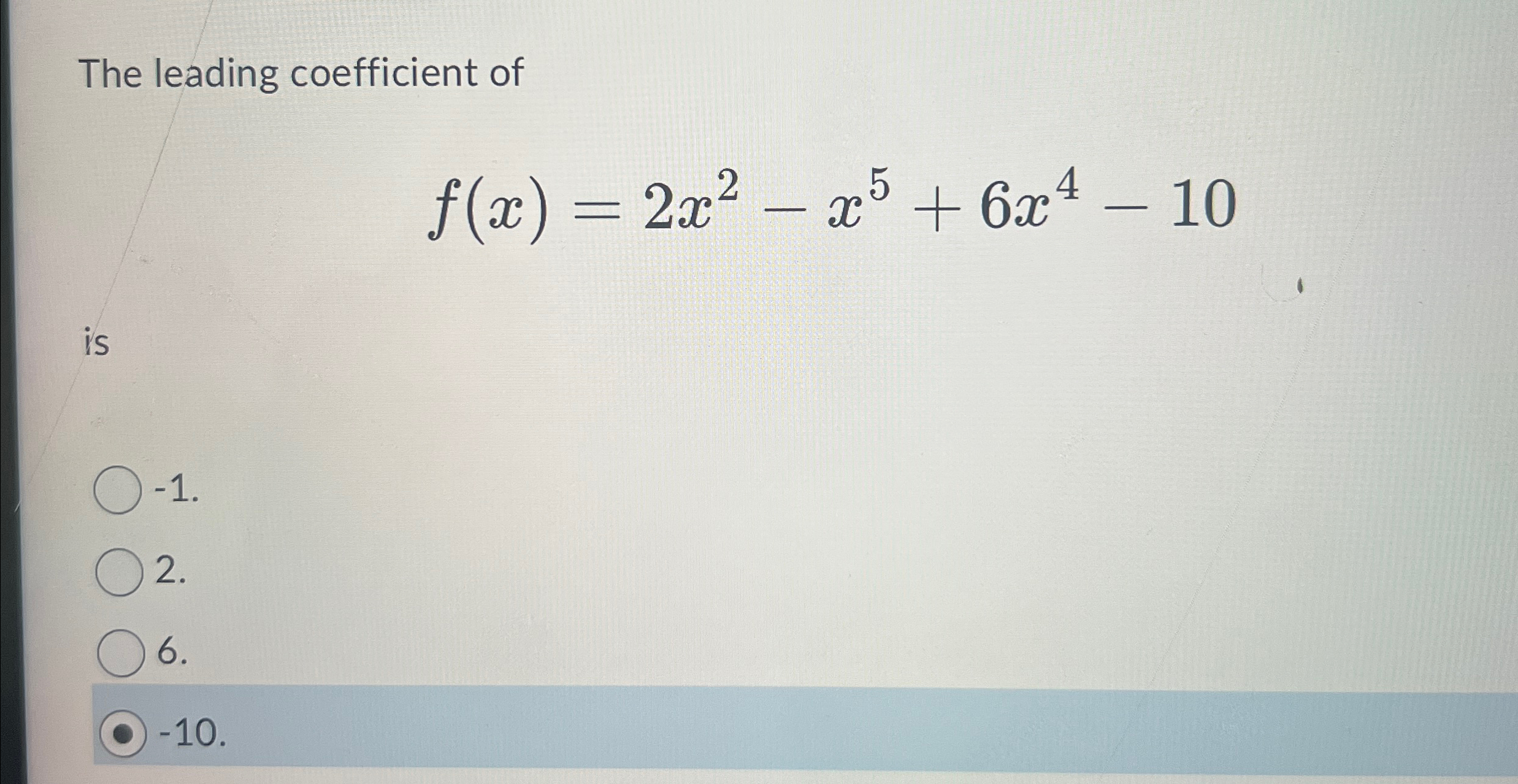 Solved The leading coefficient | Chegg.com