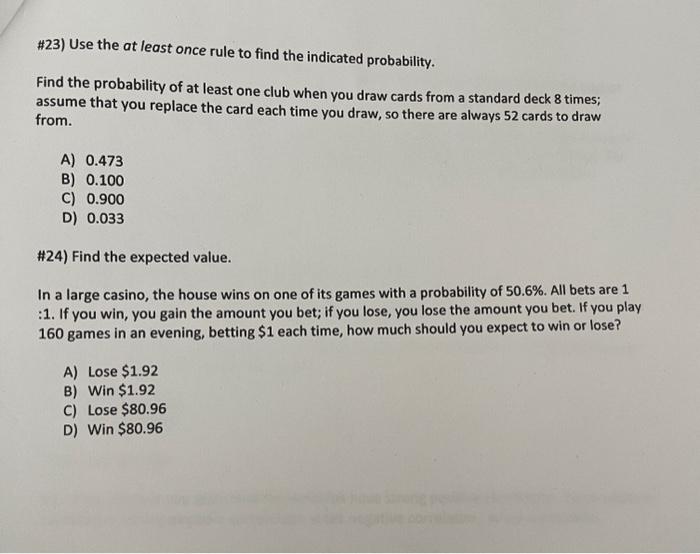 Solved \#23) Use the at least once rule to find the | Chegg.com