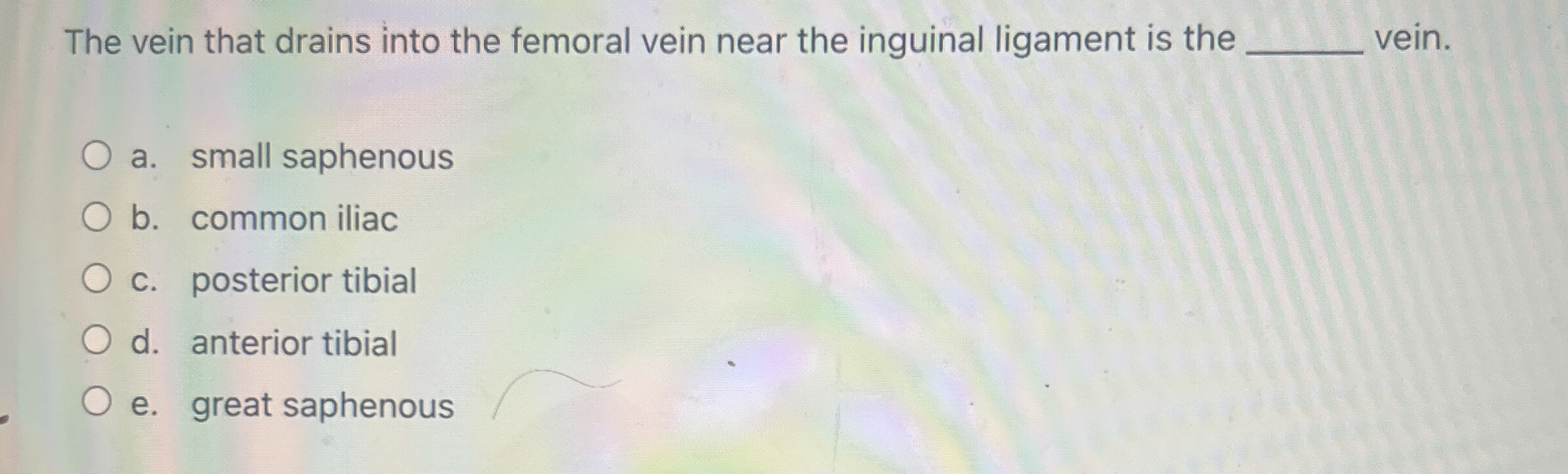Solved The vein that drains into the femoral vein near the | Chegg.com