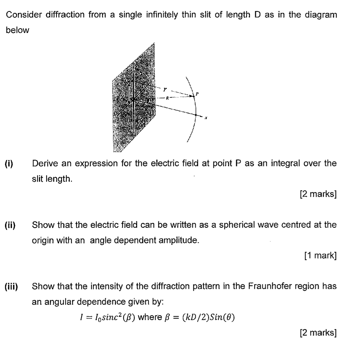 Solved Consider diffraction from a single infinitely thin | Chegg.com