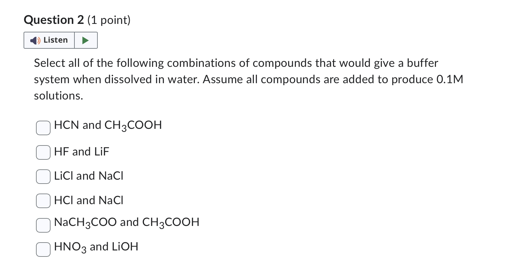 Solved Question 2 (1 ﻿point)Select all of the following | Chegg.com