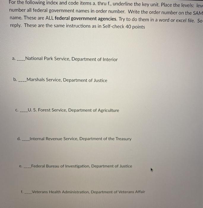 Solved For the following index and code items a. thru f., | Chegg.com