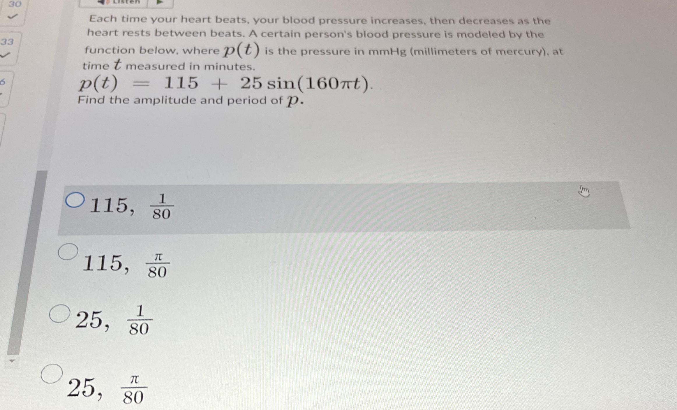 Solved Each time your heart beats, your blood pressure | Chegg.com