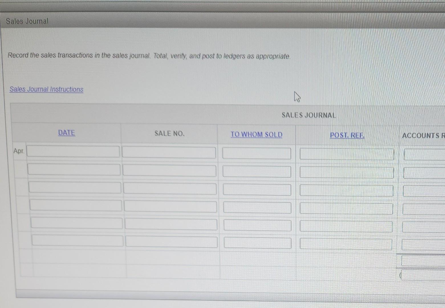Solved Record the sales transactions in the sales joumal. | Chegg.com