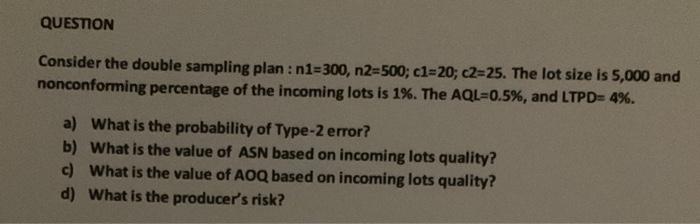 Solved Consider the double sampling plan : | Chegg.com