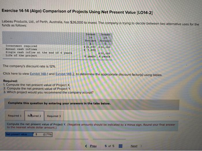 Solved Exercise 14-14 (Algo) Comparison of Projects Using | Chegg.com
