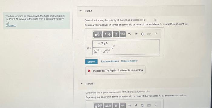 Solved The bar remains in contact wth the floor and weth | Chegg.com