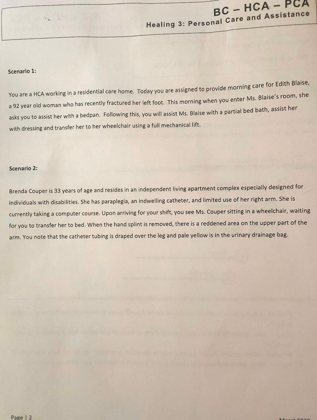 Solved Scenario 1: You are a HCA working in a residential | Chegg.com