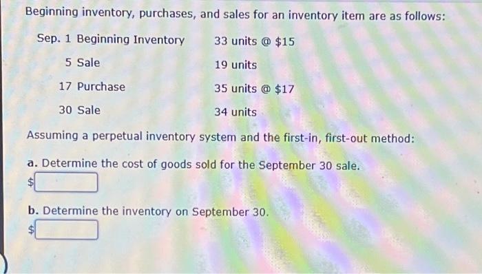 Solved Beginning inventory, purchases, and sales for an | Chegg.com