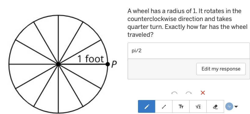 Solved A wheel has a radius of 1 . ﻿It rotates in | Chegg.com