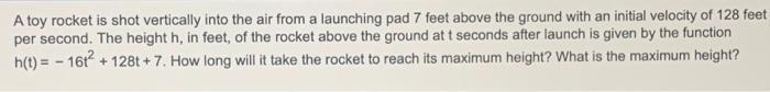 Solved A toy rocket is shot vertically into the air from a | Chegg.com