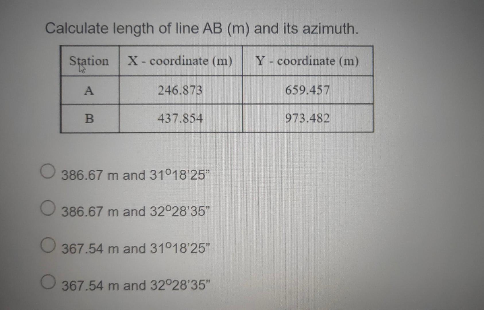 Solved Calculate length of line AB (m) and its azimuth. | Chegg.com