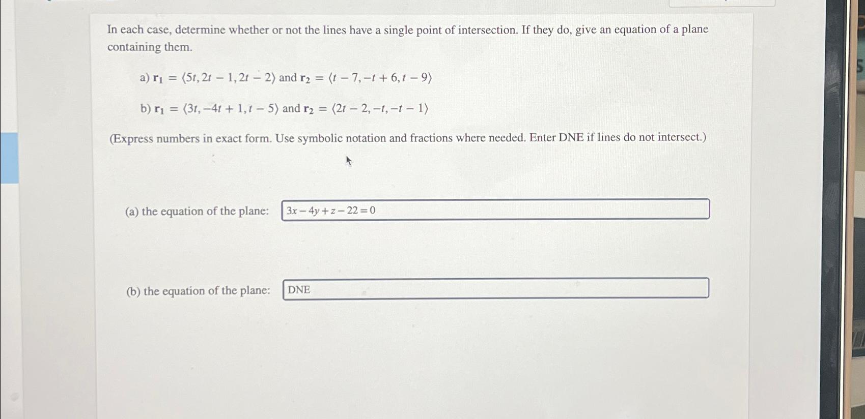 Solved In each case, determine whether or not the lines have | Chegg.com
