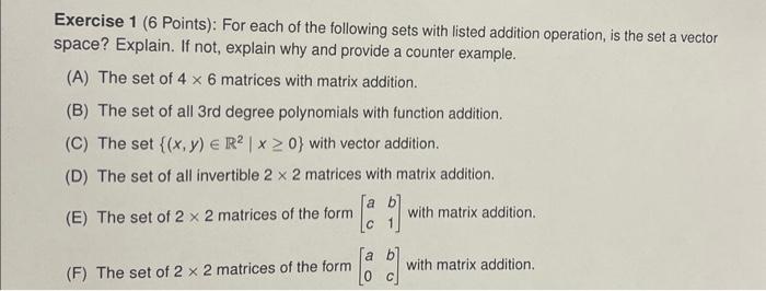Solved Exercise 1 ( 6 Points): For each of the following | Chegg.com