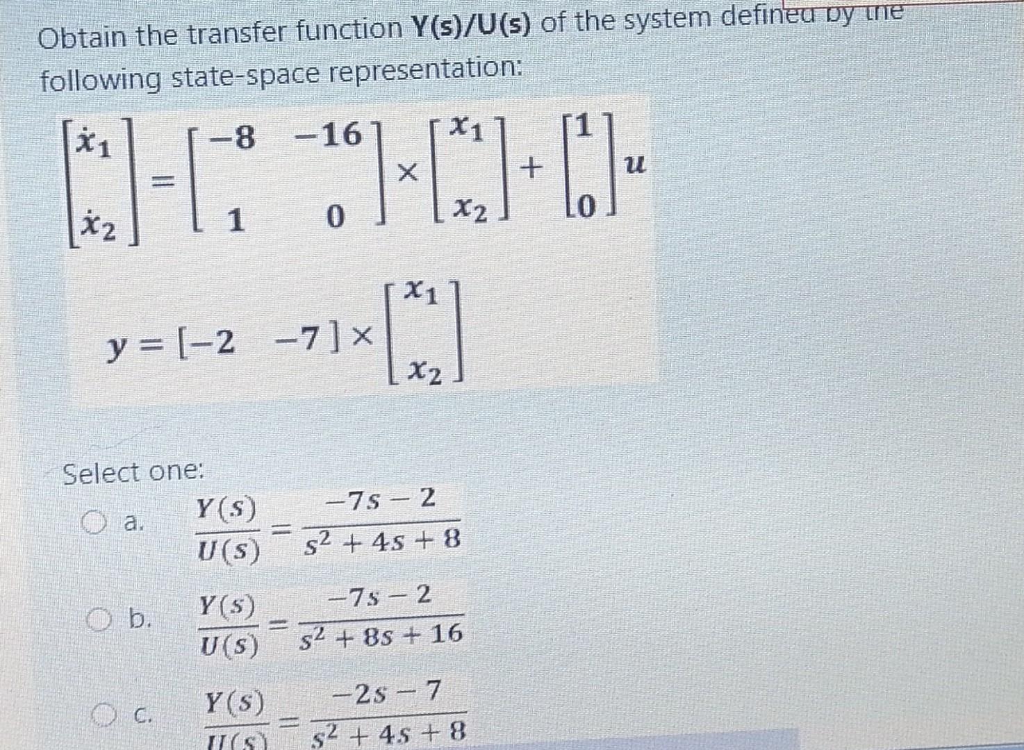 Solved Obtain the transfer function Y(s)/U(s) of the system | Chegg.com