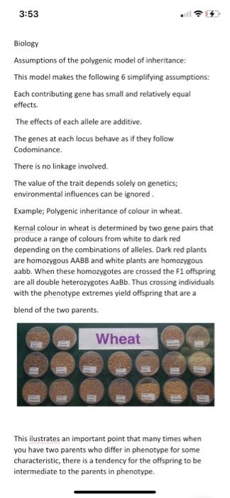 Solved 3:53 Biology Assumptions of the polygenic model of | Chegg.com