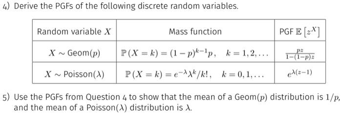 Solved 4) Derive the PGFs of the following discrete random | Chegg.com