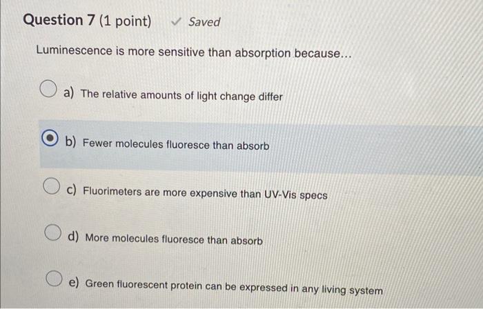 Solved Luminescence is more sensitive than absorption | Chegg.com