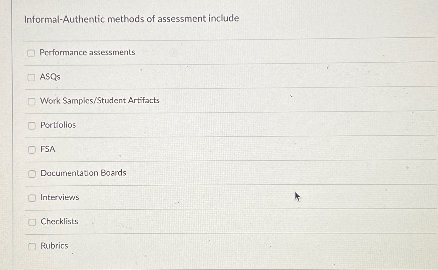 Solved Informal-Authentic methods of assessment | Chegg.com