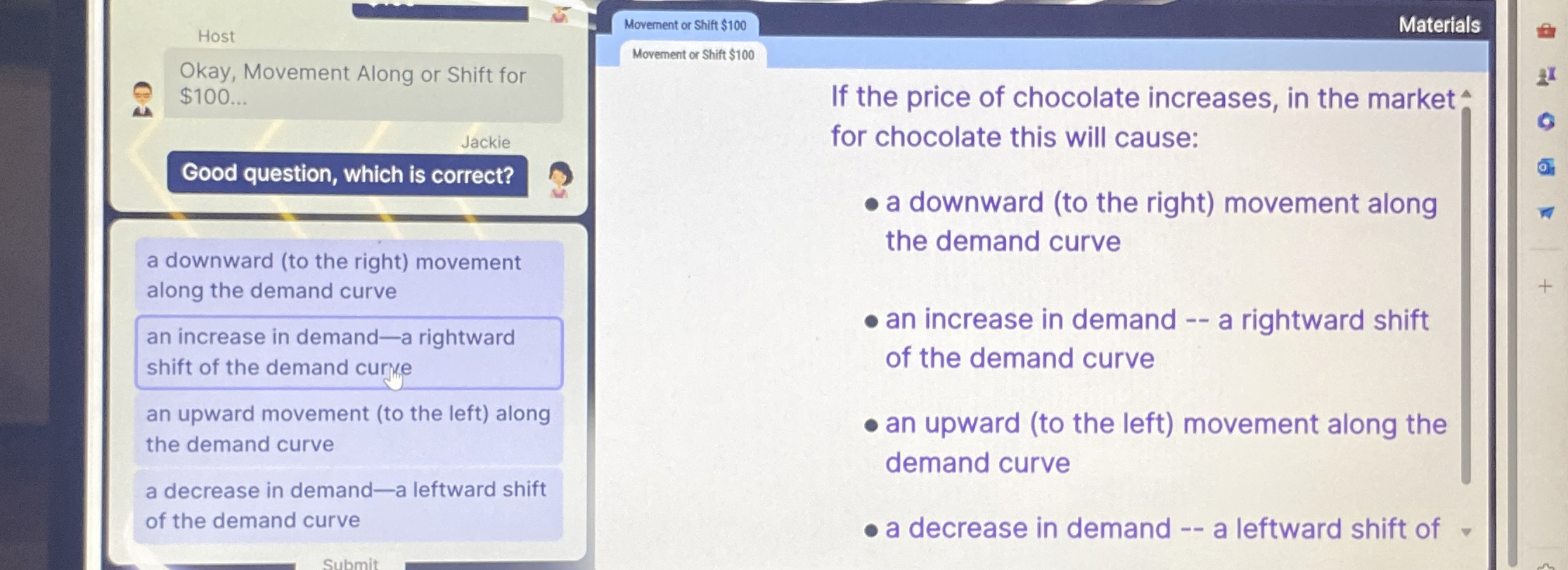 Solved HostOkay, Movement Along or Shift for$100..JackieGood | Chegg.com | Chegg.com