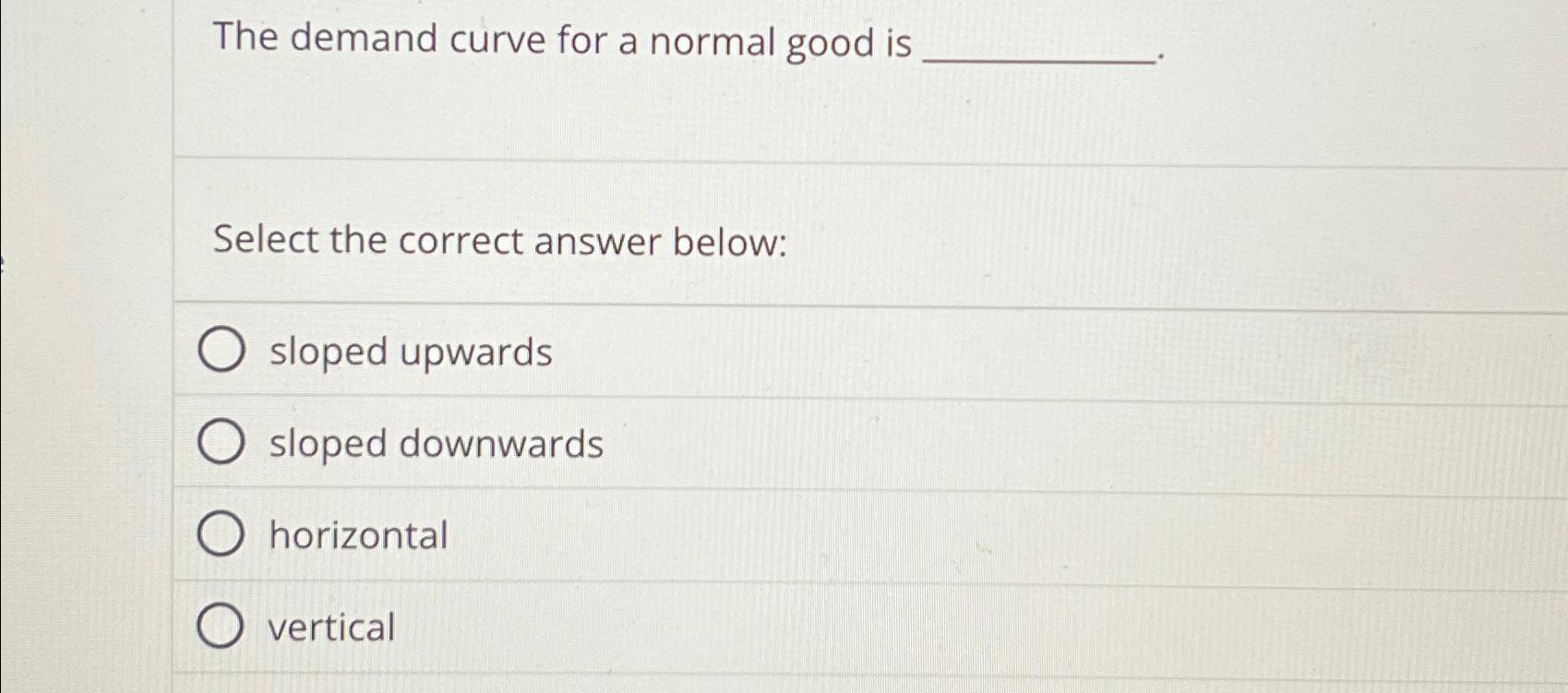 Solved The demand curve for a normal good isSelect the | Chegg.com