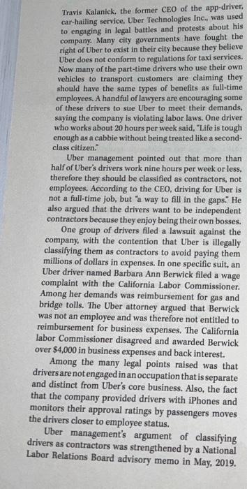 Solved What might uber management do to keep uber drivers | Chegg.com