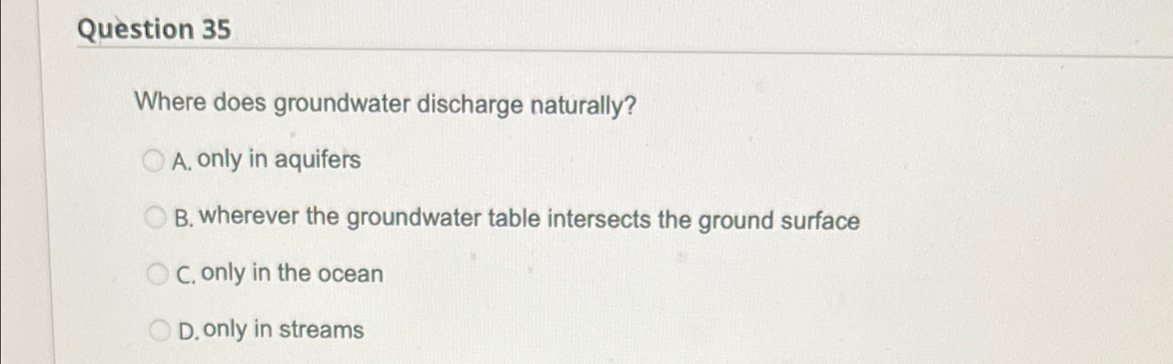 Solved Question 35Where does groundwater discharge | Chegg.com