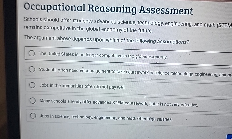 Solved Occupational Reasoning AssessmentSchools should offer | Chegg.com