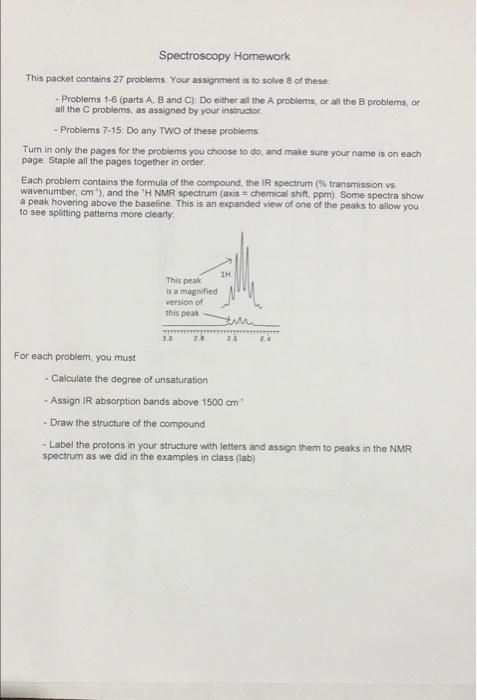 Solved Spectroscopy Homework This packet contains 27 | Chegg.com