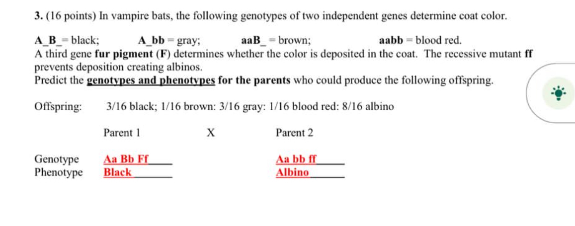 Solved (16 ﻿points) ﻿In vampire bats, the following | Chegg.com