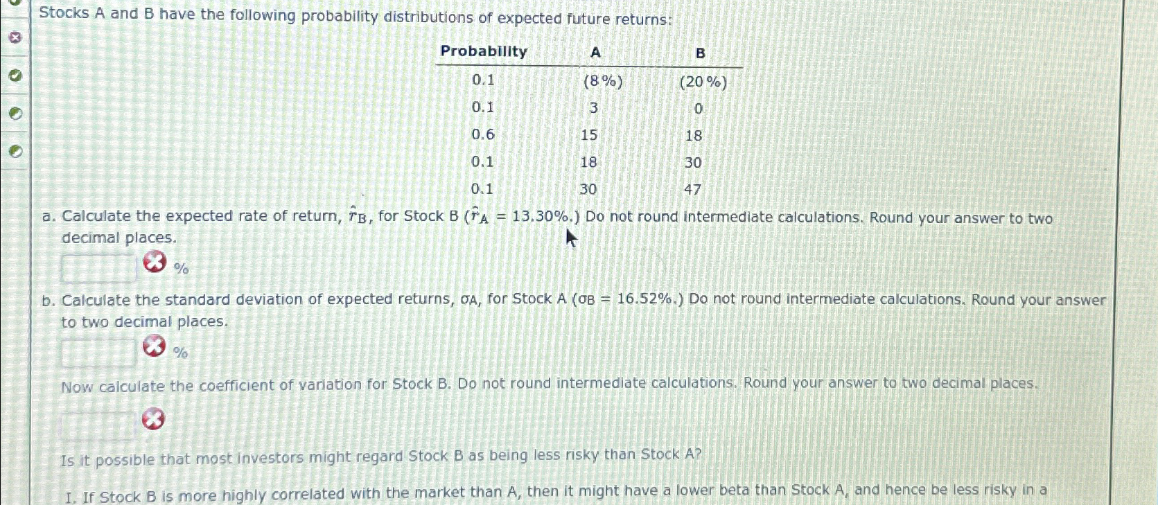 Solved Stocks A and B ﻿have the following probability | Chegg.com