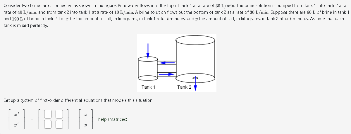 Solved Consider two brine tanks connected as shown in the | Chegg.com