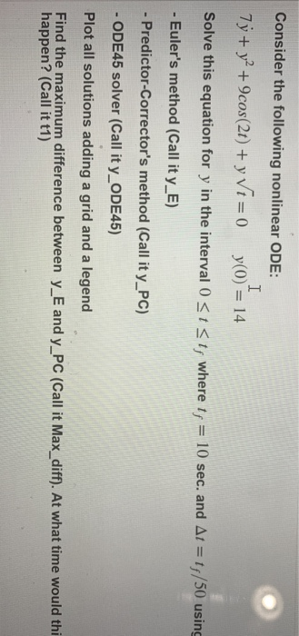 Solved Consider the following nonlinear ODE: 7y + y2 | Chegg.com