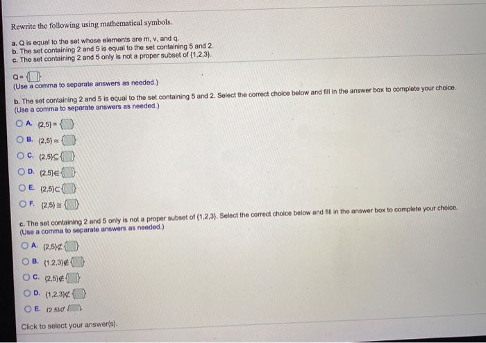 Solved Rewrite the following using mathematical symbols. a. | Chegg.com