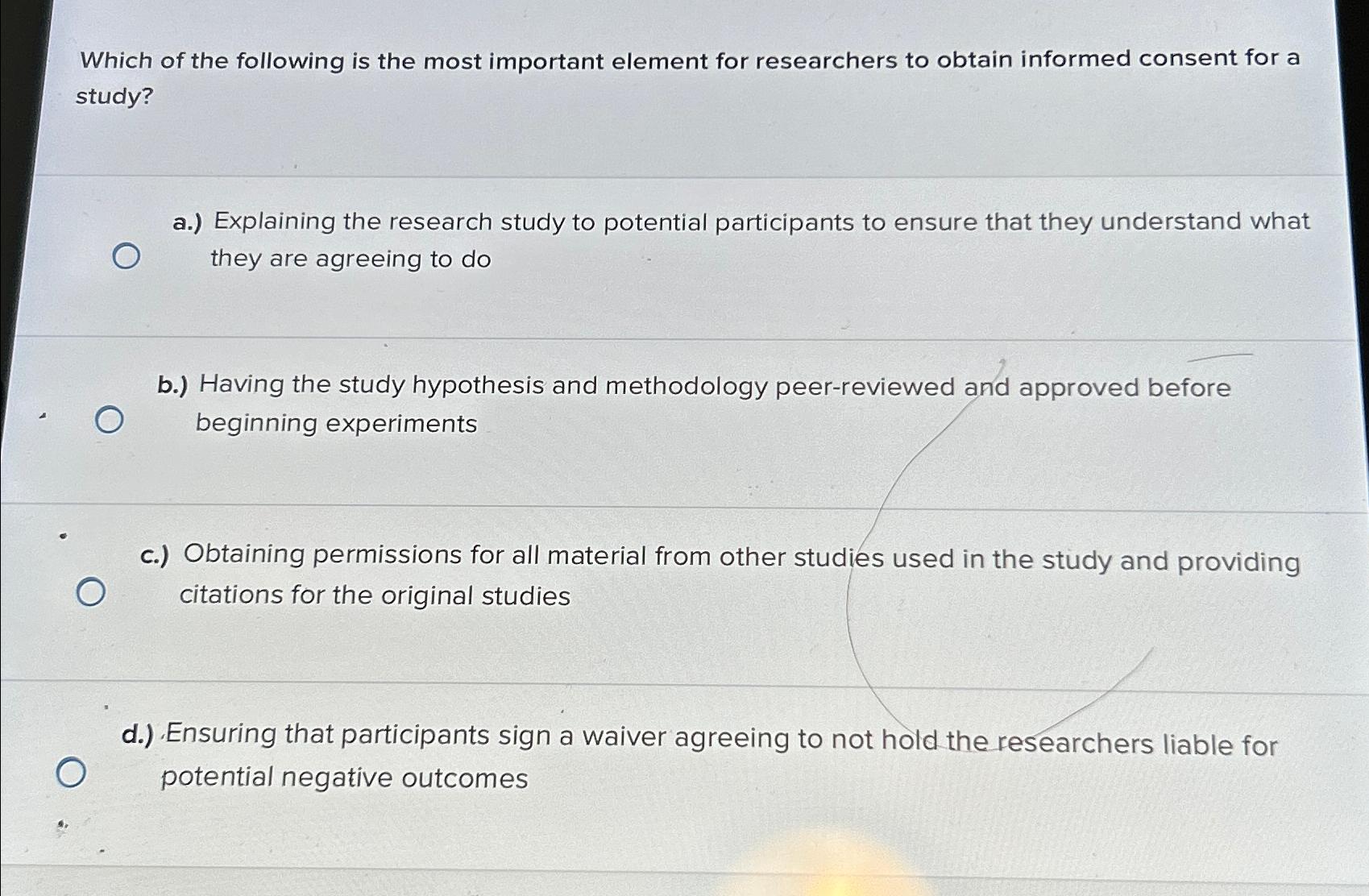 Solved Which of the following is the most important element | Chegg.com