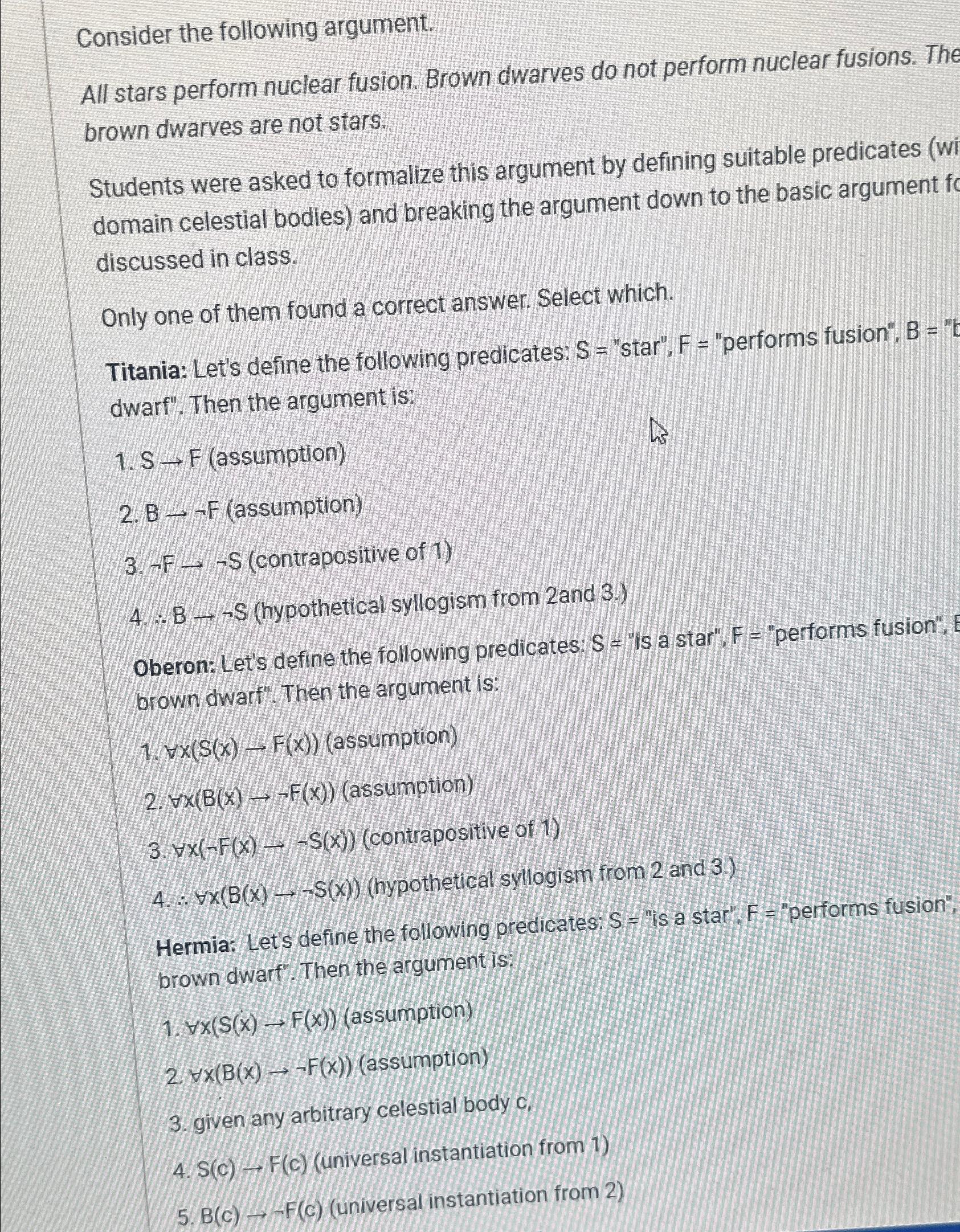 Solved Consider the following argument.All stars perform | Chegg.com