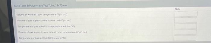 Data Tabie 3:Polystyrene Test Tube 12×75 mm Valume of | Chegg.com