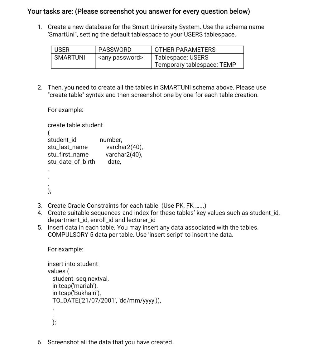 Solved In this assignment, you as DBA will create a small | Chegg.com
