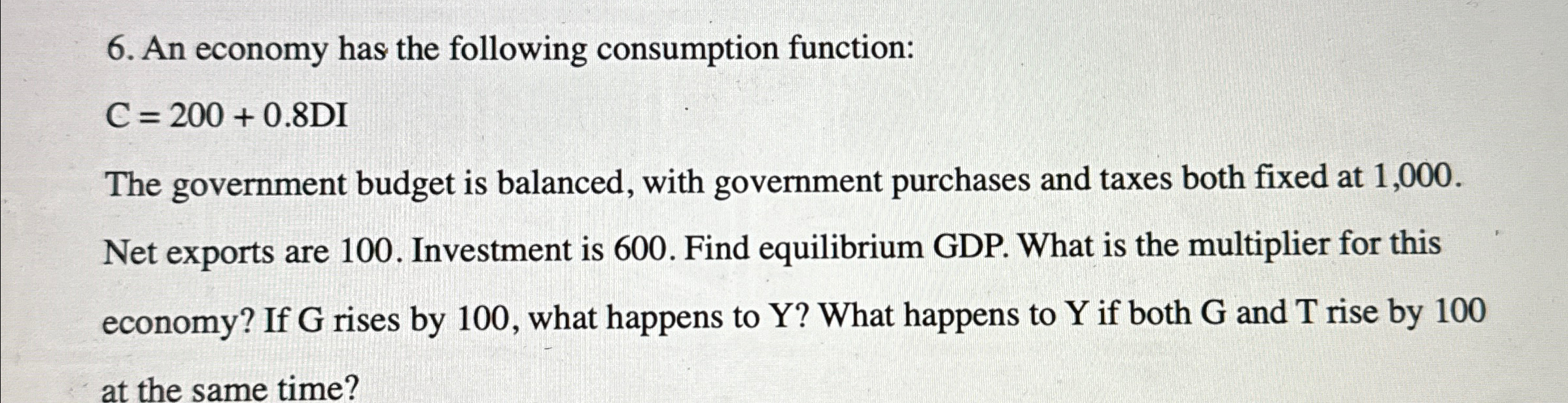 Solved An economy has the following consumption | Chegg.com